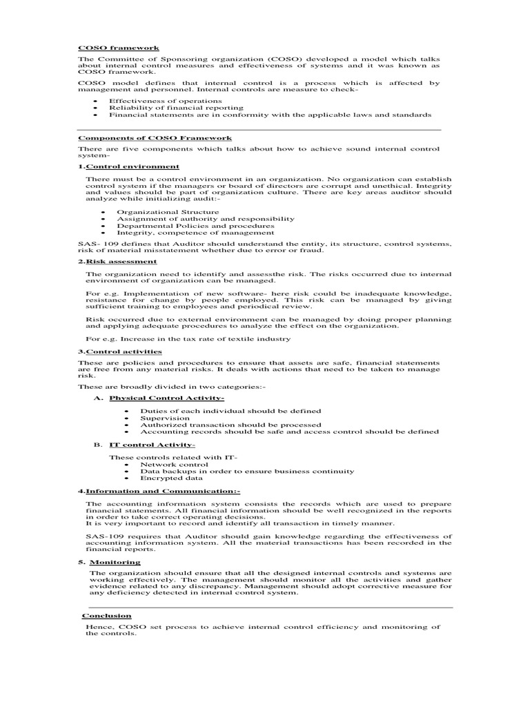COSO Framework | PDF | Internal Control | Audit