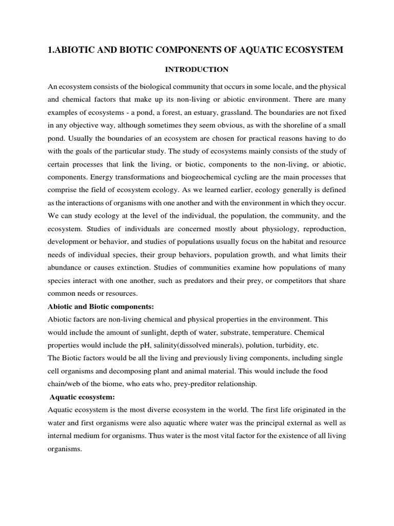 1.abiotic and Biotic Components of Aquatic Ecosystem | PDF | Aquatic ...