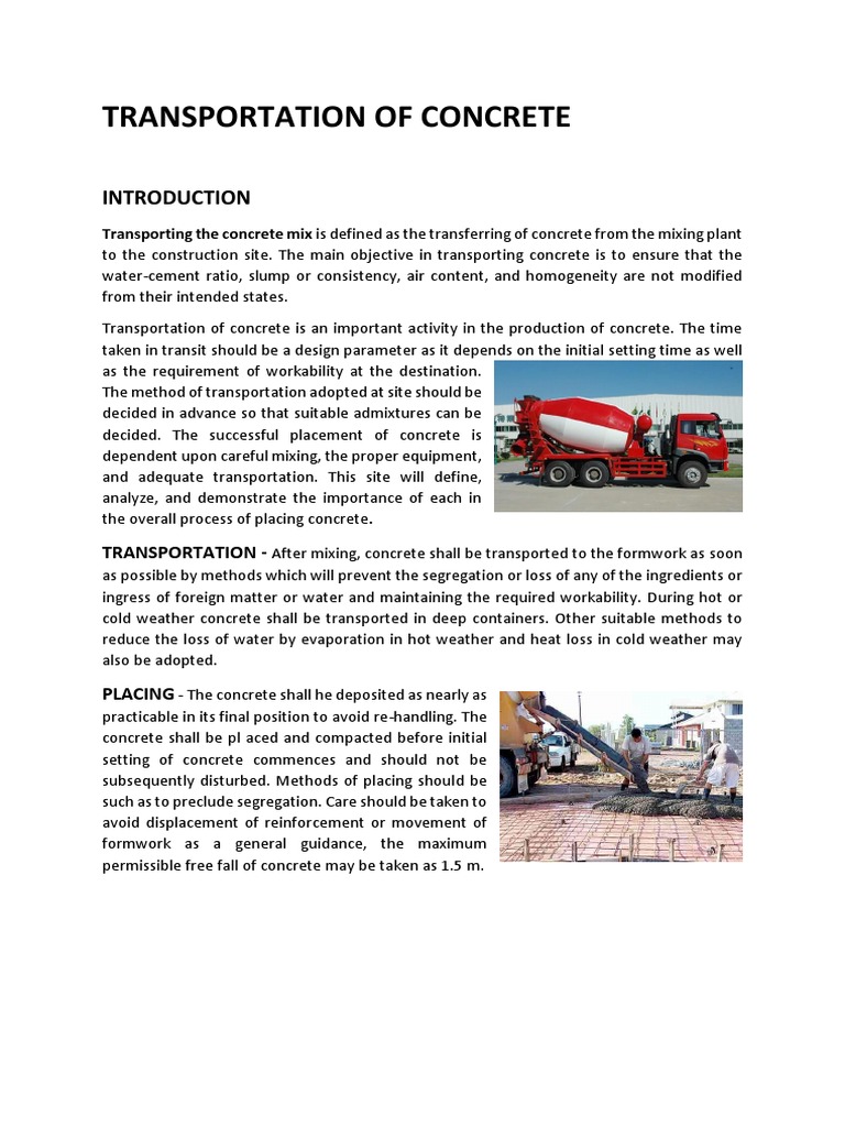 Efficient Concrete Transportation Methods | PDF | Concrete | Cement