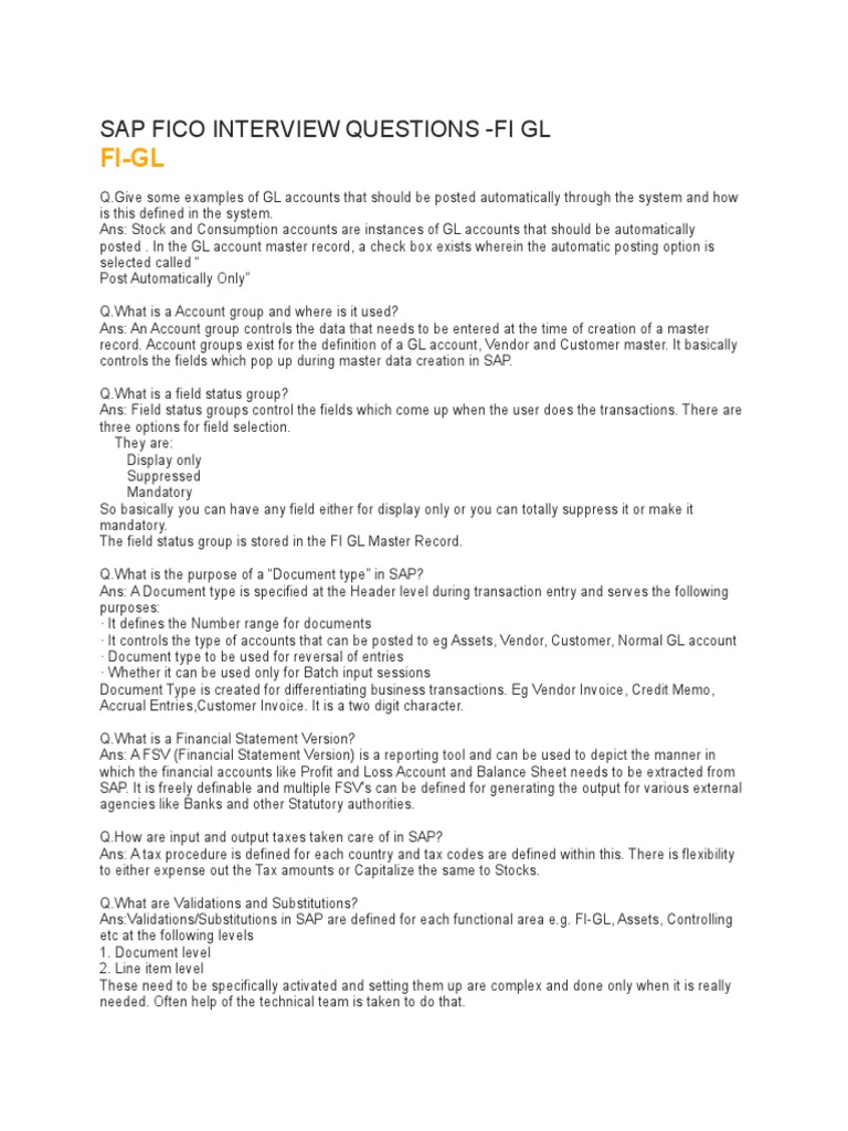 Sap Fico Interview Questions - Fi GL | PDF | Debits And Credits ...