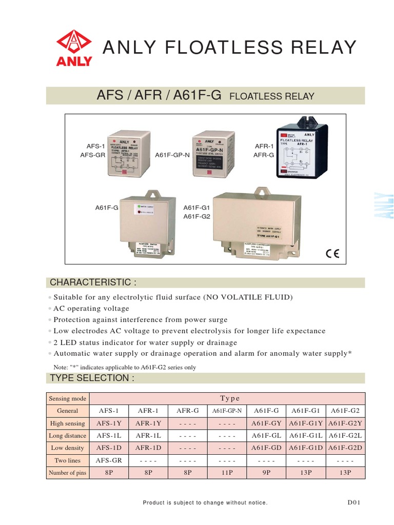 Anly Floatless Relay AFR-1 | PDF | Relay | Alternating Current