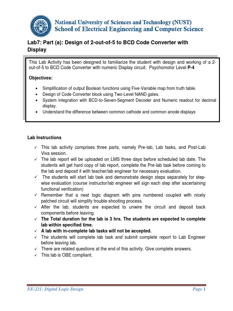Lab7: Part (A) : Design of 2-Out-Of-5 To BCD Code Converter With ...