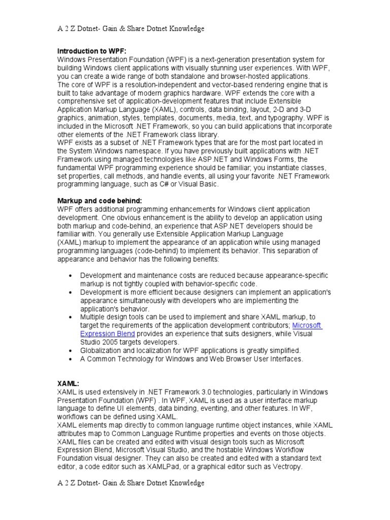 A 2 Z Dotnet-Gain & Share Dotnet Knowledge: Introduction To WPF | PDF | Extensible Application ...
