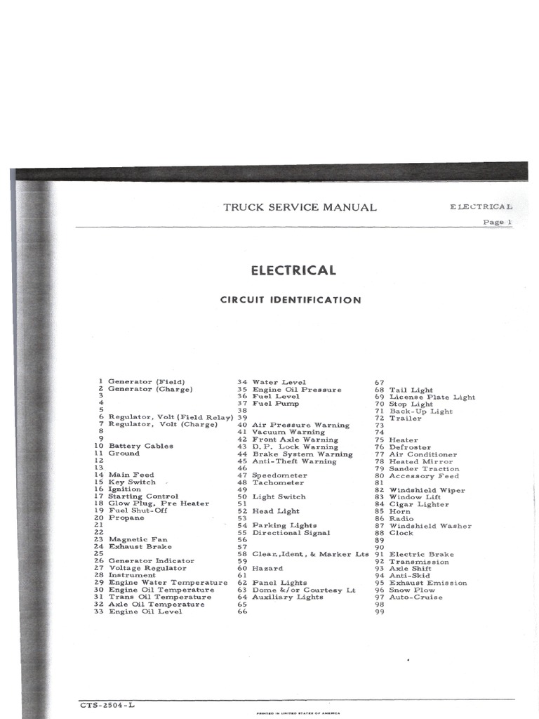 Electrical: Truck Service Manual | PDF | Electric Generator | Switch