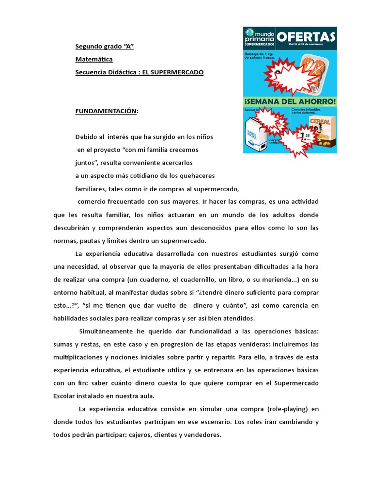 Secuencia Didactica No 1 El Supermercado | PDF | Billete de banco | Euro