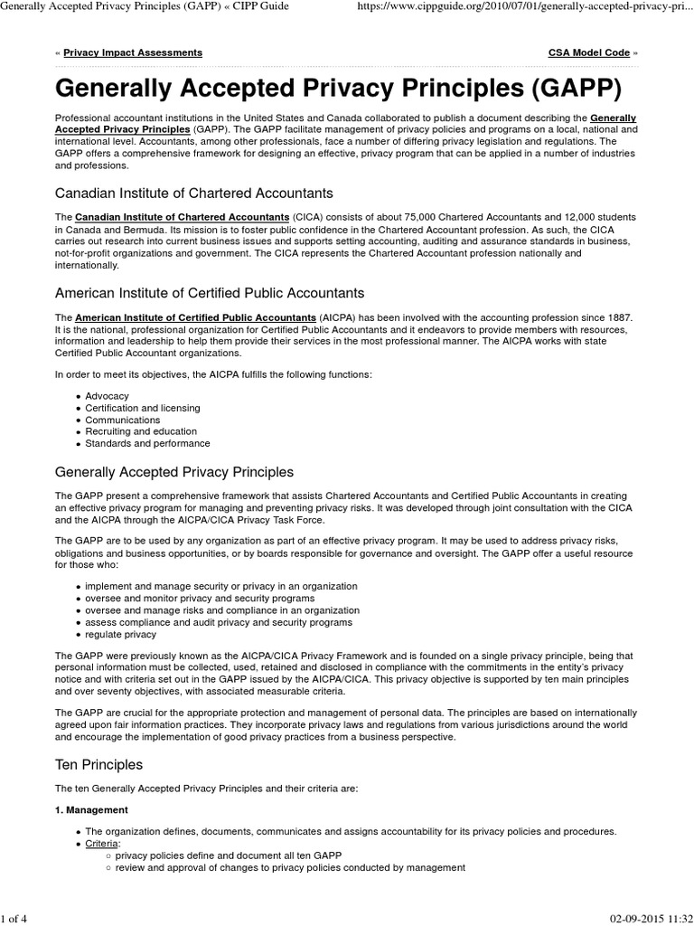 Generally Accepted Privacy Principles (GAPP) CIPP Guide | PDF ...
