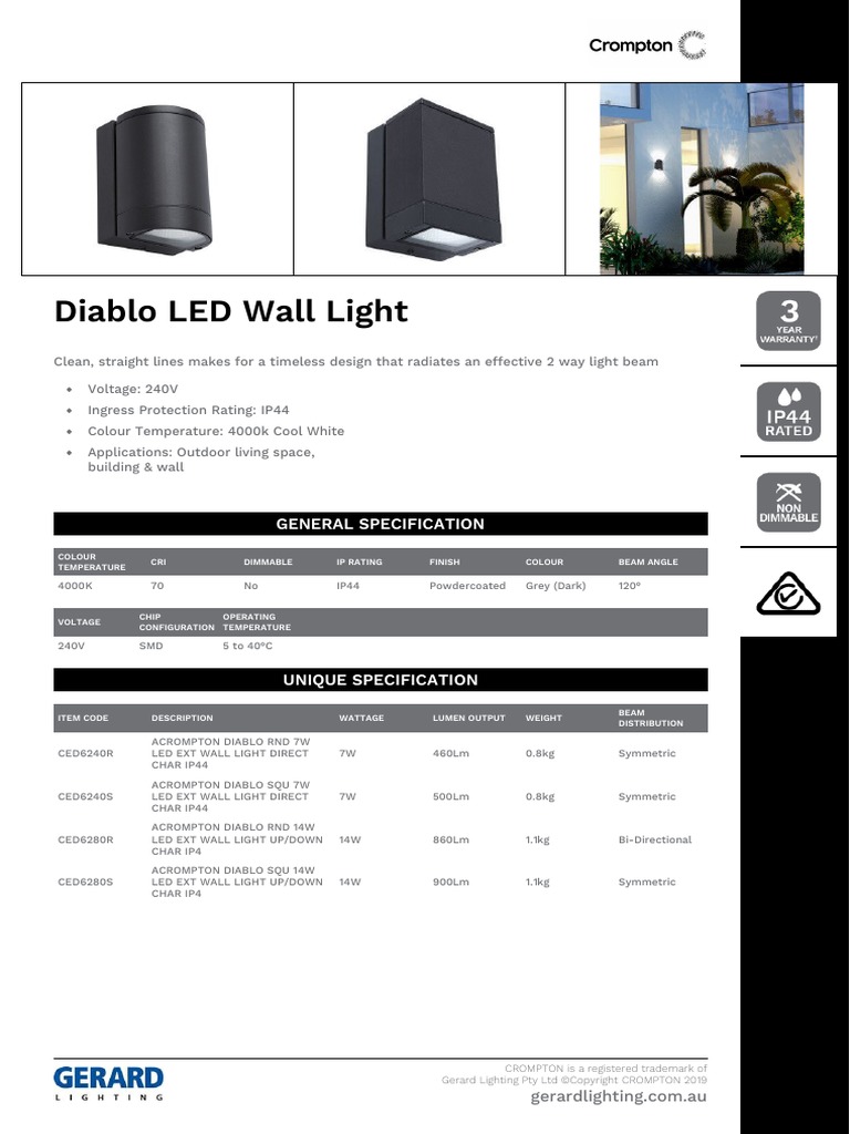Diablo LED Wall Light | PDF | Lighting | Components