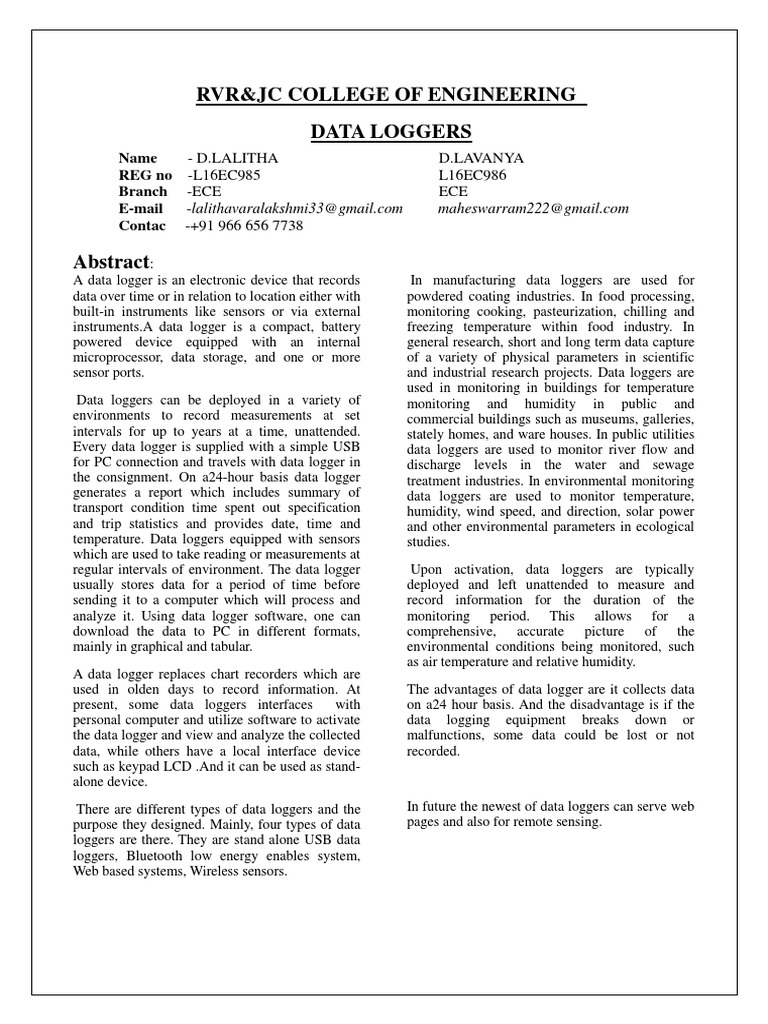 RVR&JC College of Engineering Data Loggers | PDF | Electronics | Computing