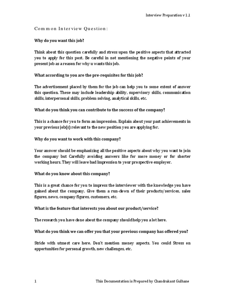 Common Interview Question Pdf Question Employment
