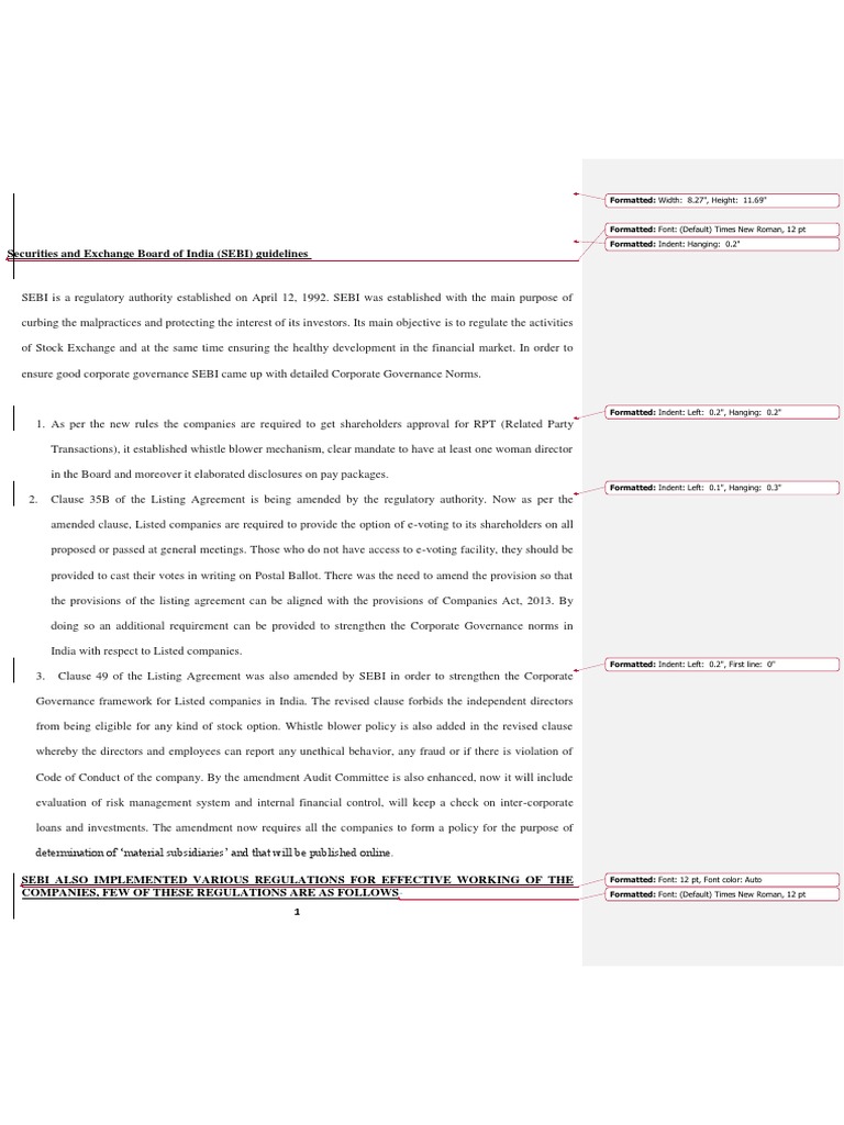 Securities and Exchange Board of India (SEBI) Guidelines | PDF ...