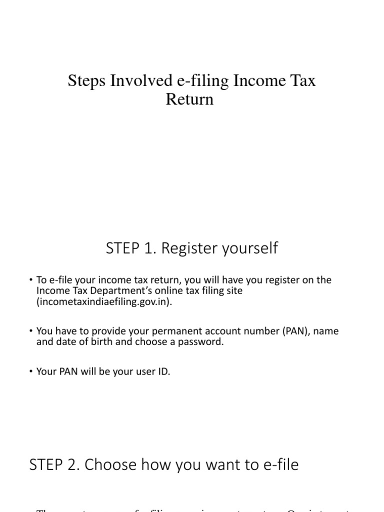 Steps Involved E-Filing Income Tax Return | PDF | Taxation | Payments