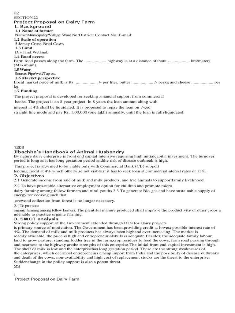 Dairy Farm Project Proposal | PDF | Cattle | Dairy Farming