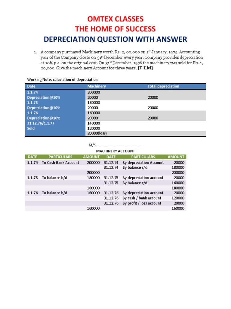 Depreciation Question and Answers 2 | PDF | Depreciation | Service ...