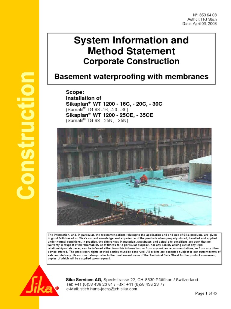 Basement Waterproofing Sikaplan WT | PDF | Deep Foundation | Concrete