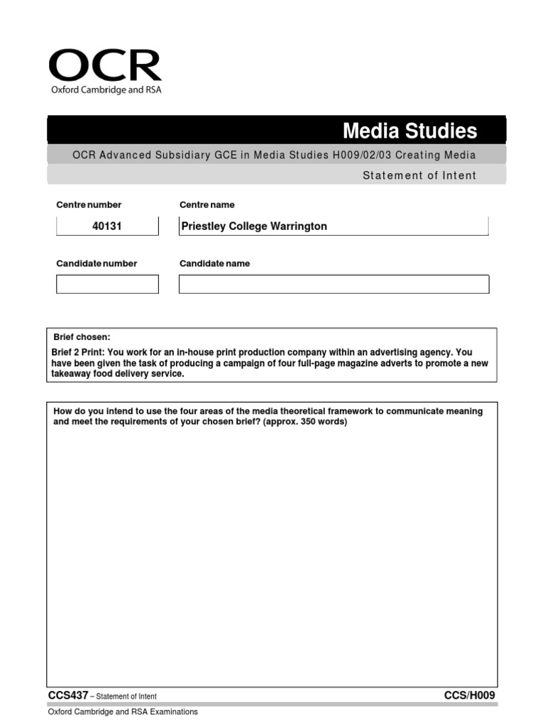 Statement of Intent Form 2018 | PDF | Advertising | Mass Media