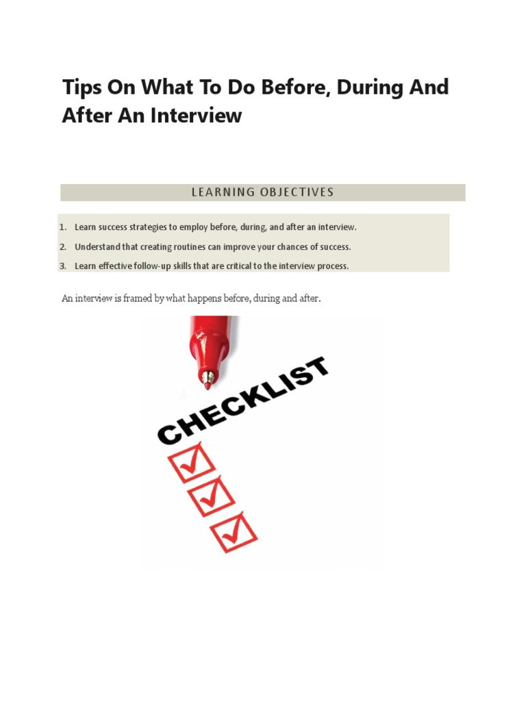 Tips On What To Do Before, During and After An Interview: Learning ...