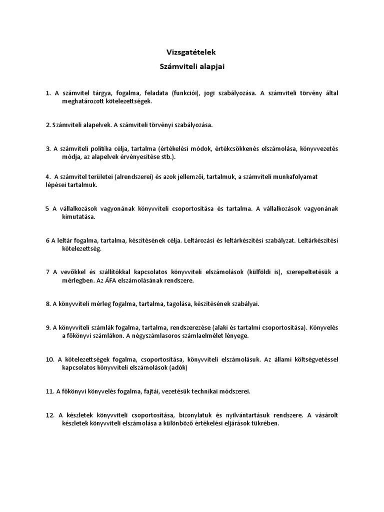 Szóbeli-tételek számvitel | PDF