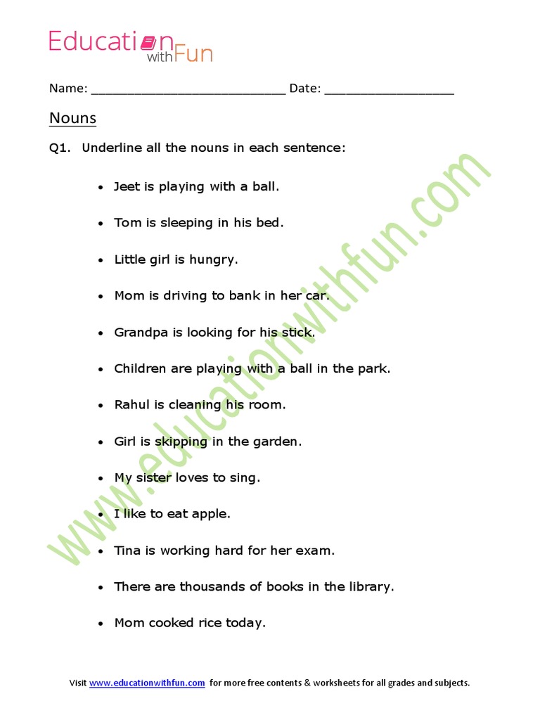 Noun Identification Worksheet | PDF