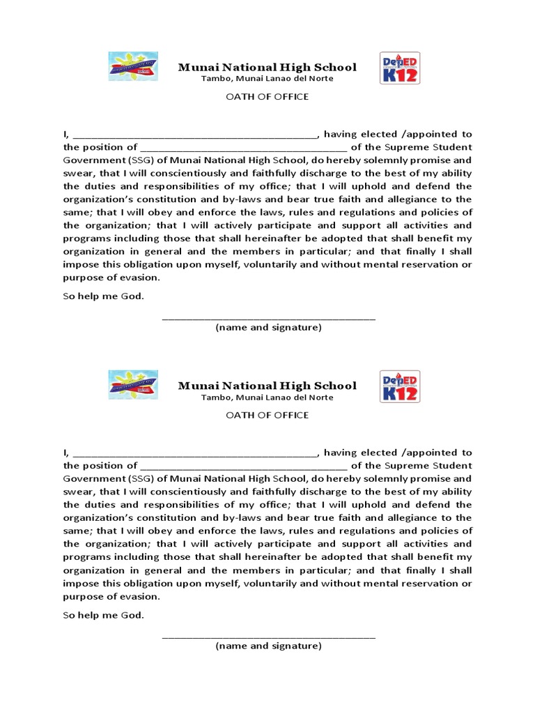 An Oath of Commitment and Service to the Supreme Student Government ...