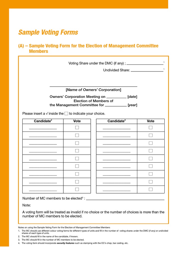 Sample Voting Forms: (A) - Sample Voting Form For The Election of ...