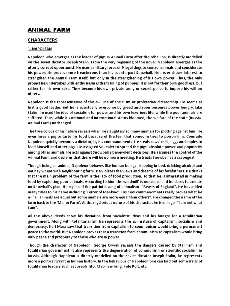 Napoleon and the Rise of a Totalitarian Dictatorship on Animal Farm ...