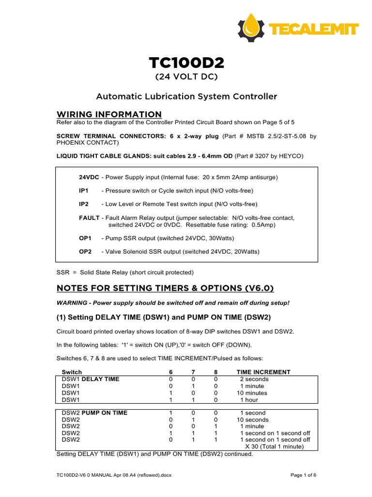 Tecalemit TC100D2 V6 Manual | PDF | Switch | Relay