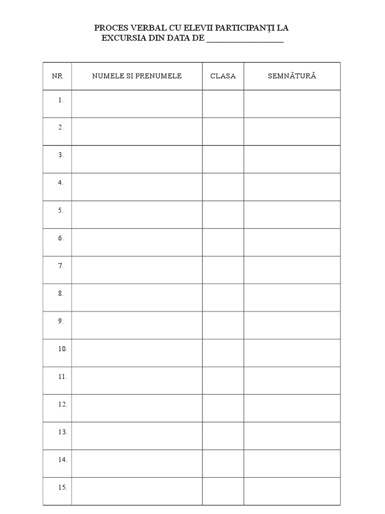 Proces Verbal Cu Elevii Participanți La EXCURSIA DIN DATA DE | PDF
