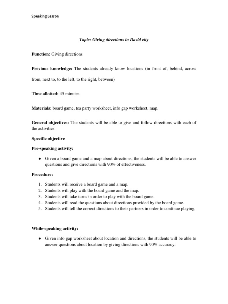 Giving Direction-Speaking Lesson | PDF | Behavior Modification | Cognition