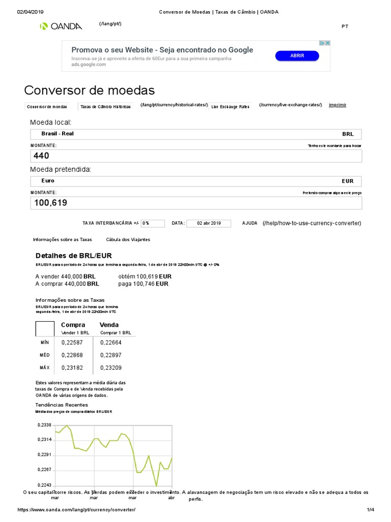 Conversor de Moedas - Taxas de Câmbio - OANDA | PDF | Taxa de câmbio ...