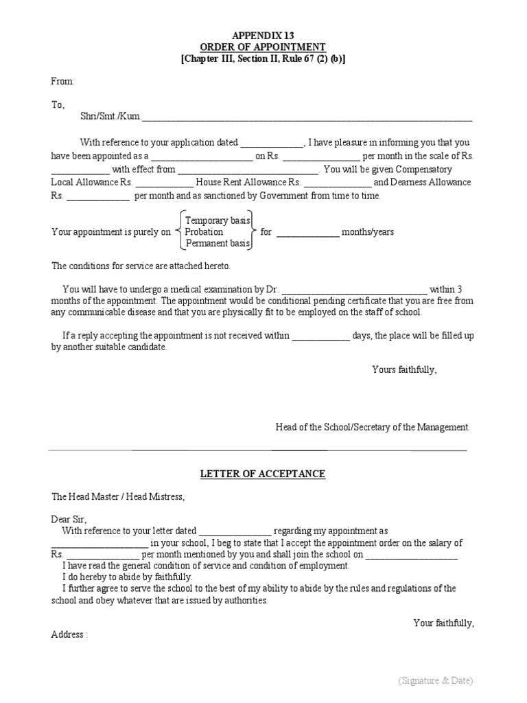 Appendix 13 Order of Appointment (Chapter III, Section II, Rule 67 (2 ...