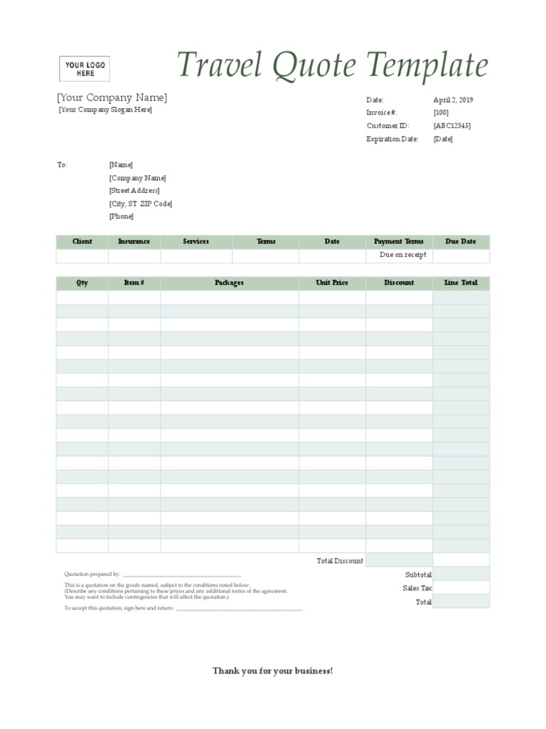 Travel Quote Template: (Your Company Name) | PDF | Finance & Money ...
