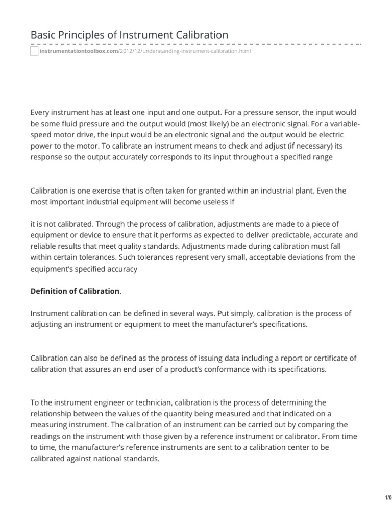 Principles of Instrument Calibration | PDF | Calibration | Measuring ...