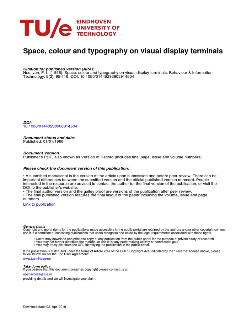 Space, Colour and Typography On Visual Display Terminals: Citation For ...