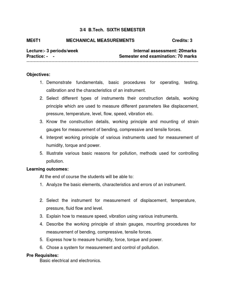 Mechanical Measurements PDF | PDF | Measuring Instrument | Pressure Measurement