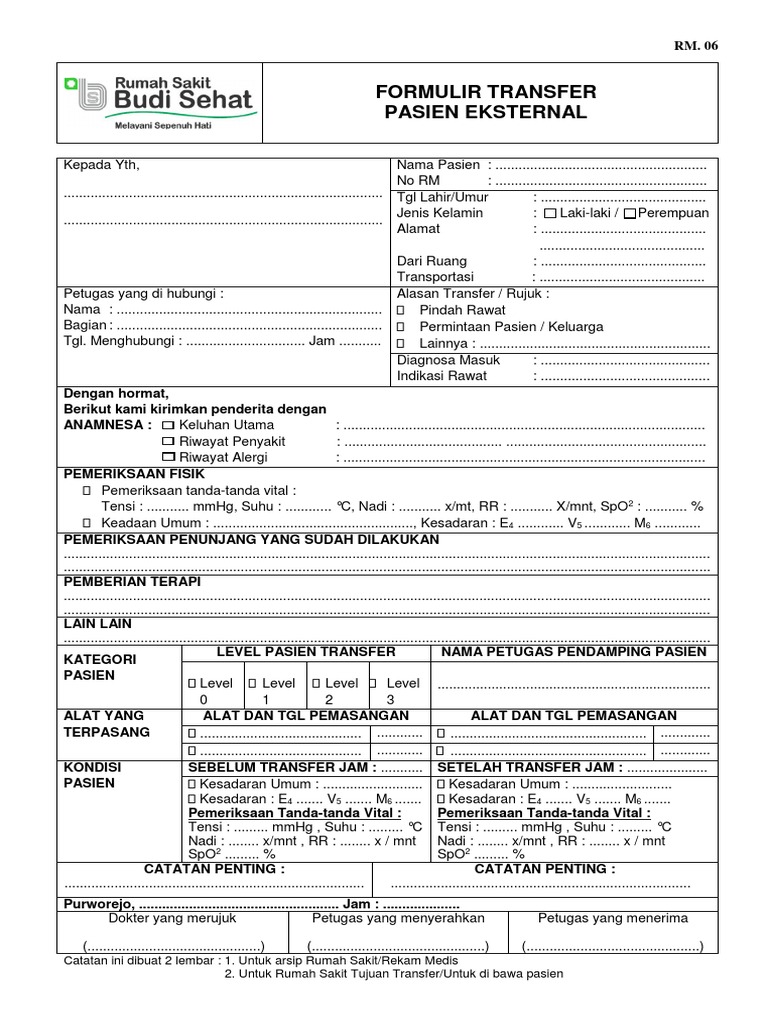Formulir Transfer Pasien Eksternal | PDF | Pengelolaan Keuangan & Uang ...