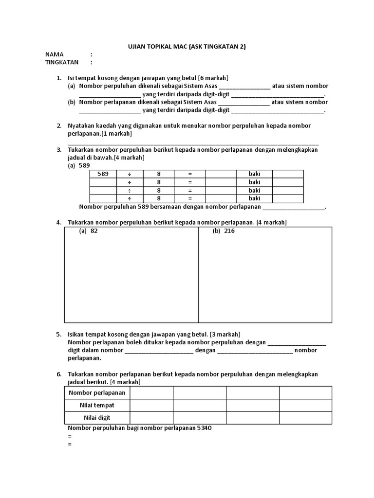 Ujian Topikal Mac Ask F2 | PDF