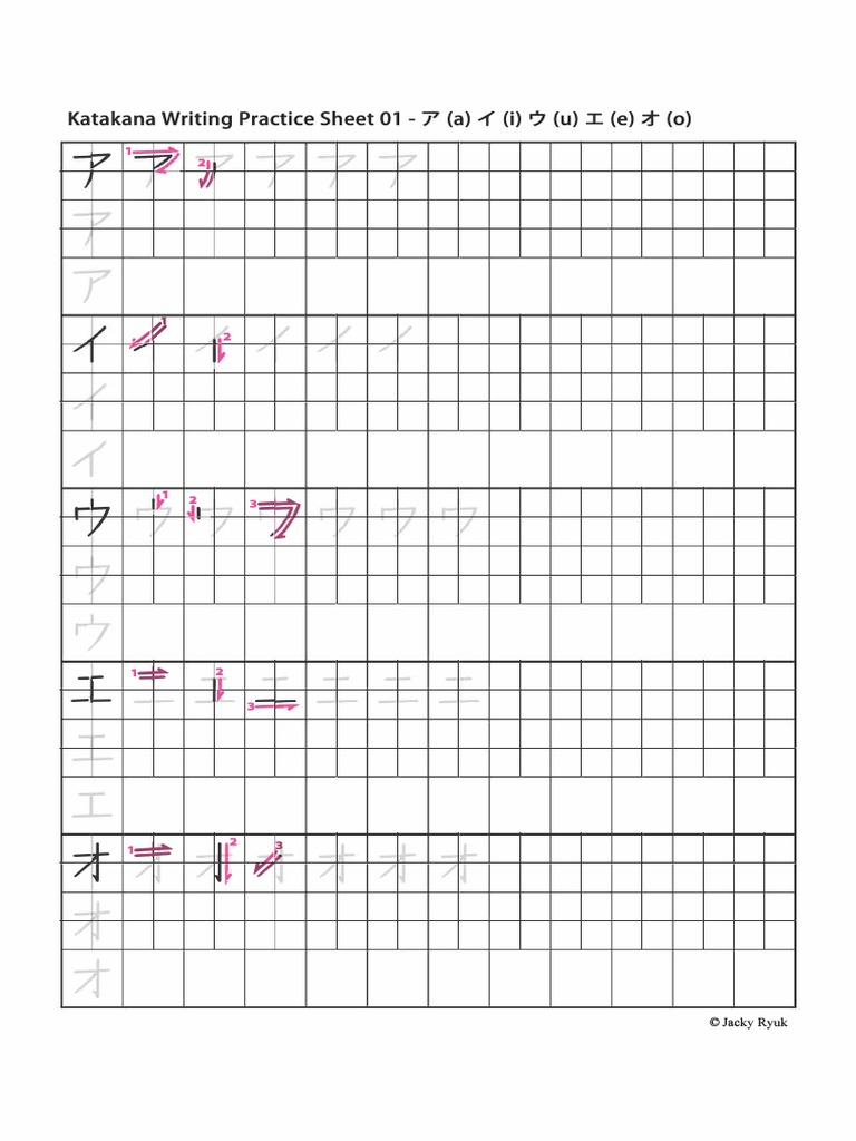 Katakana Writing Practice Sheets | PDF | Languages | Language Arts ...