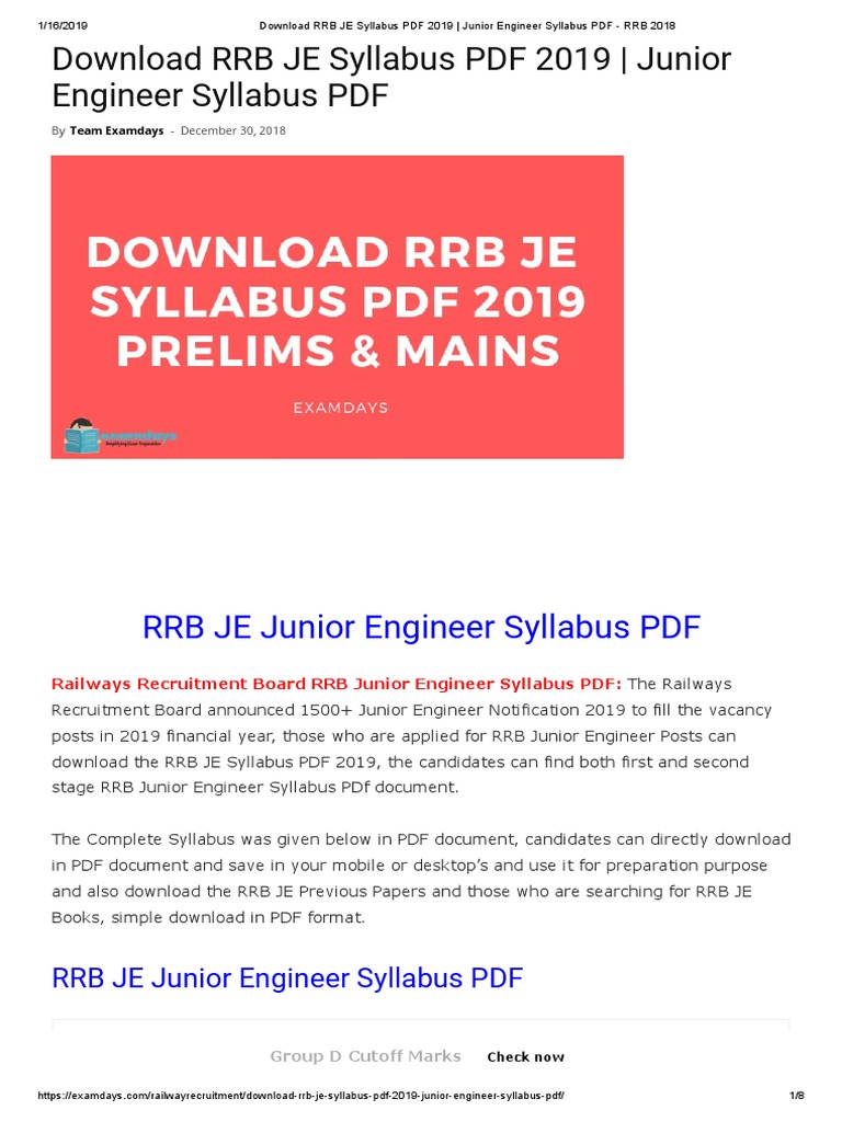 RRB JE Syllabus PDF 2019 Download | PDF | Engineering | Mechanical ...