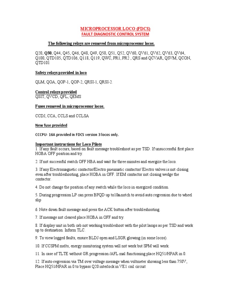 Troubleshooting Guide for Microprocessor Loco Fault Diagnostic Control System (FDCS | PDF ...