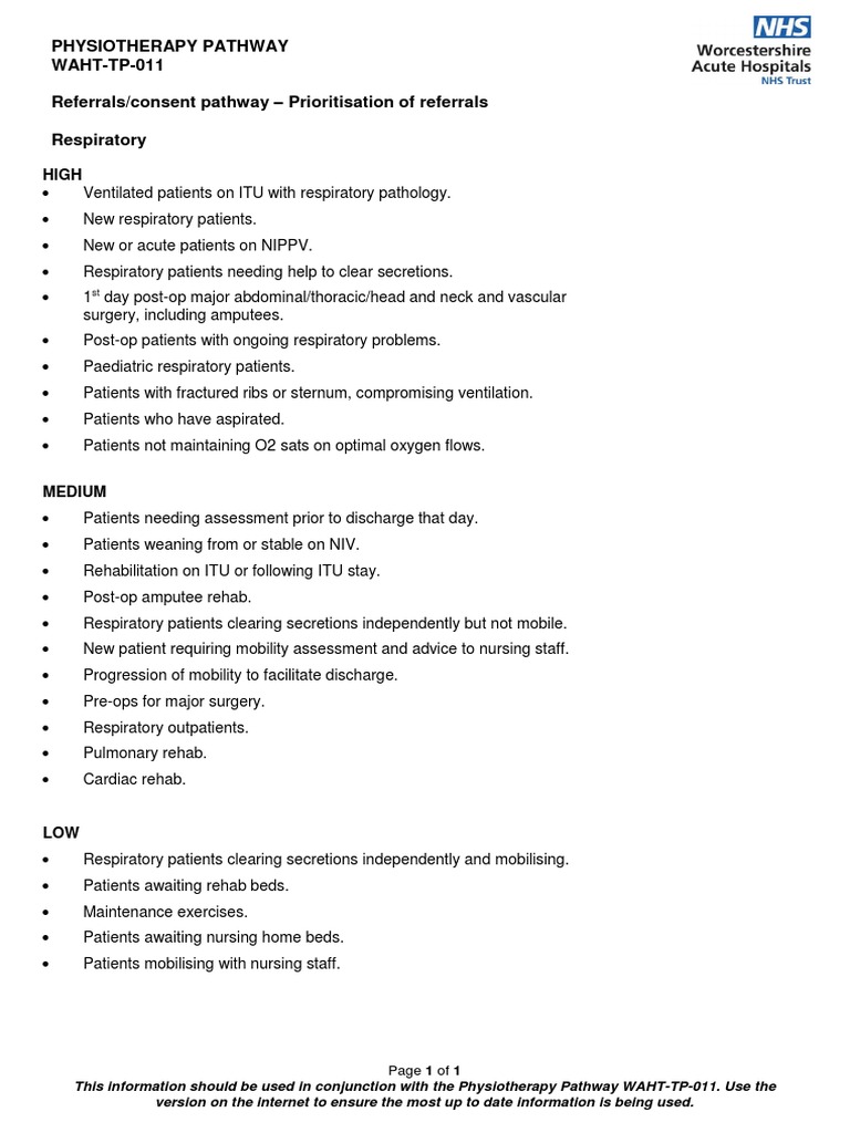 Physiotherapy Pathway WAHT-TP-011 Referrals/consent Pathway ...