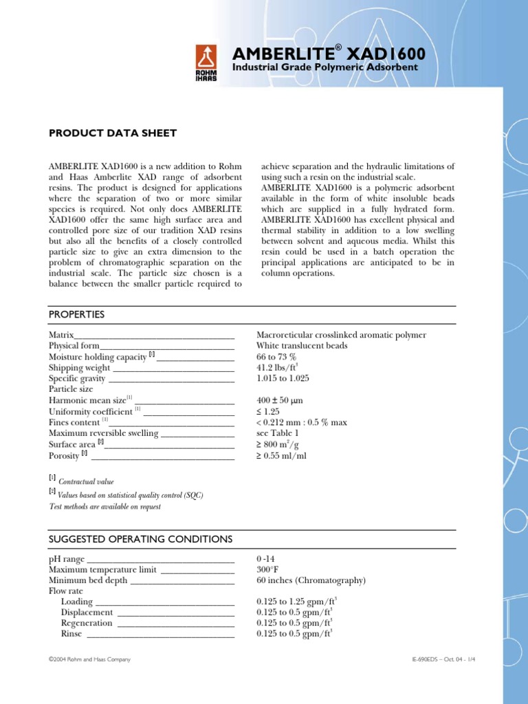 Amberlite XAD1600 PDF | PDF | Elution | Adsorption