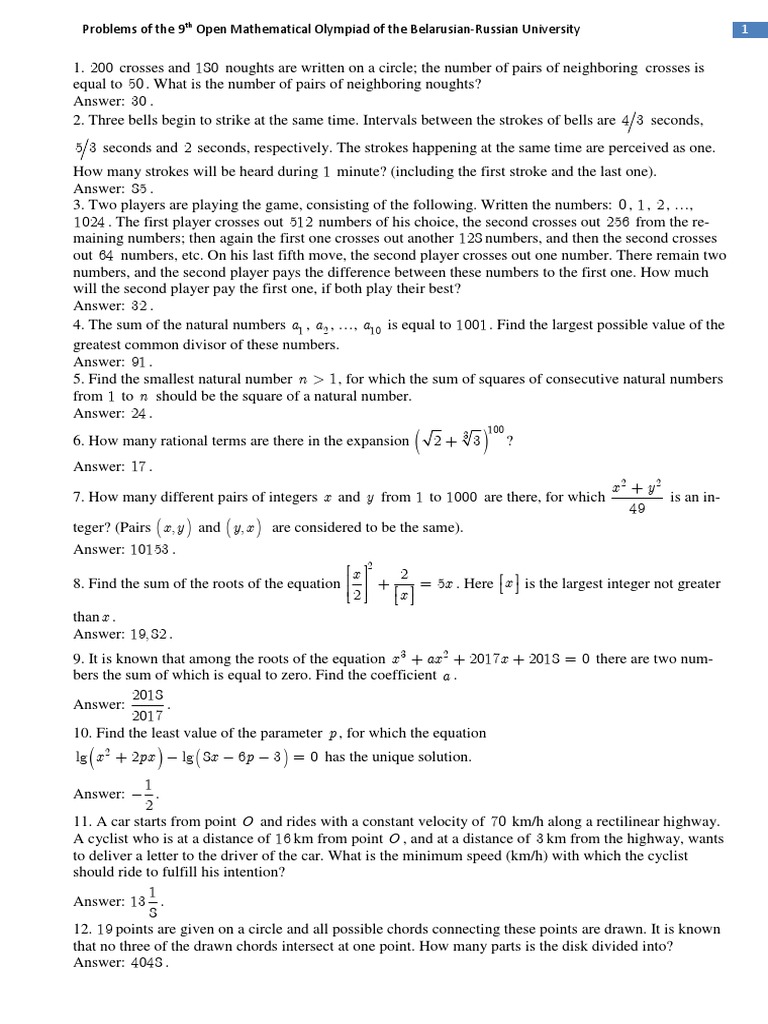 Belarusian-Russian Math Olympiad Problems | PDF | Sphere | Equations