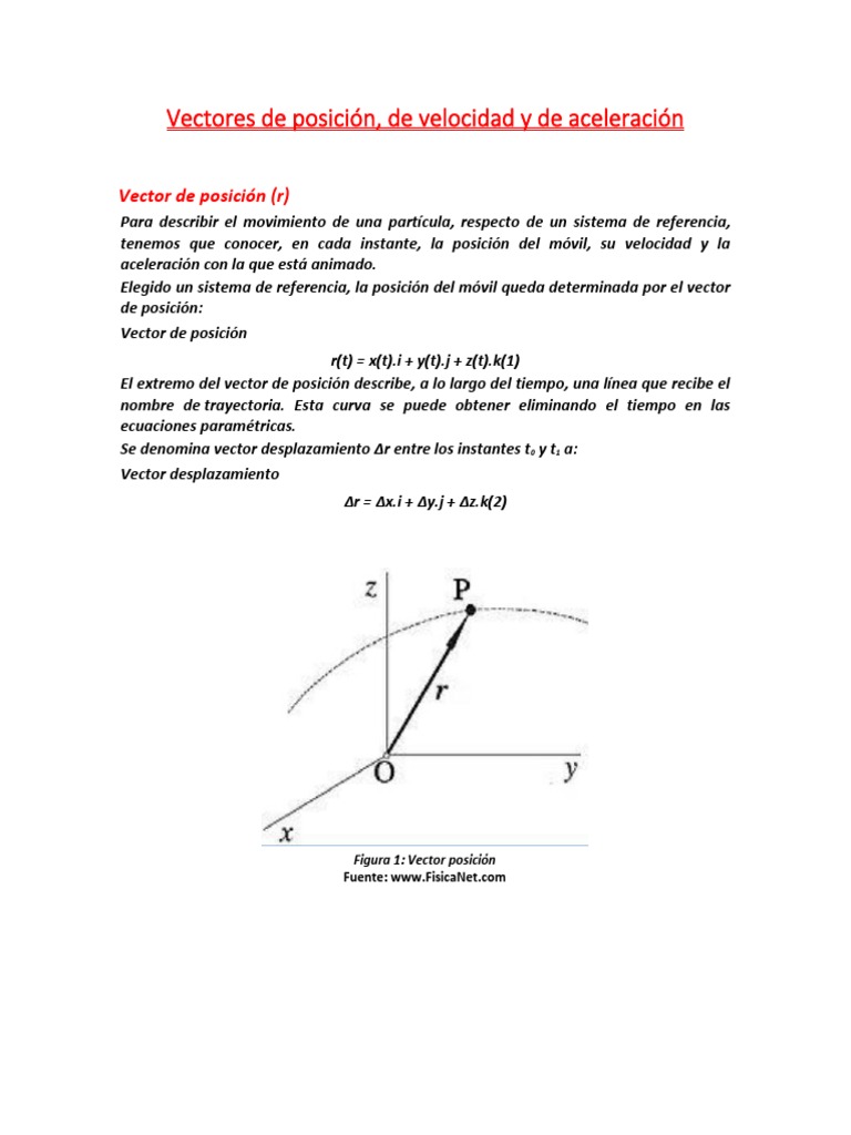 Vectores de Posición, Velociad, Aceleración | PDF | Aceleración | Velocidad