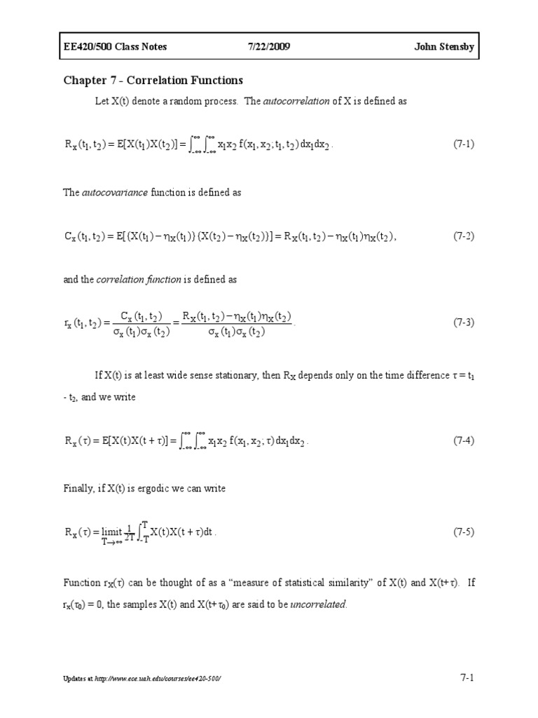 Chapter 7 - Correlation Functions: EE420/500 Class Notes 7/22/2009 John ...