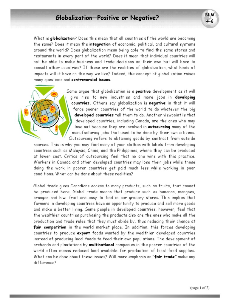 Globalization-Positive - Negative PDF | PDF | Immigration | Developing ...