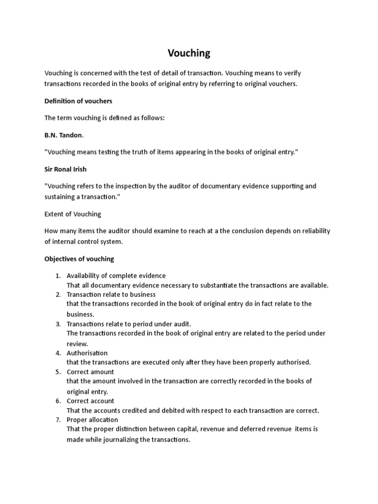 Vouching: Definition of Vouchers | PDF | Financial Statement | Balance ...