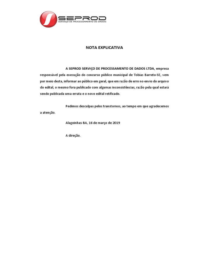 Nota Explicativa | PDF
