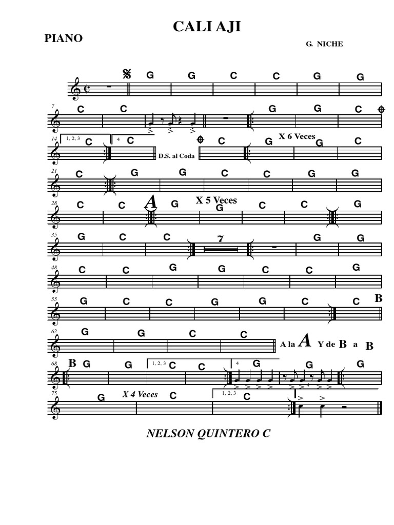 Partitura de Piano de "Cali Aji" | PDF