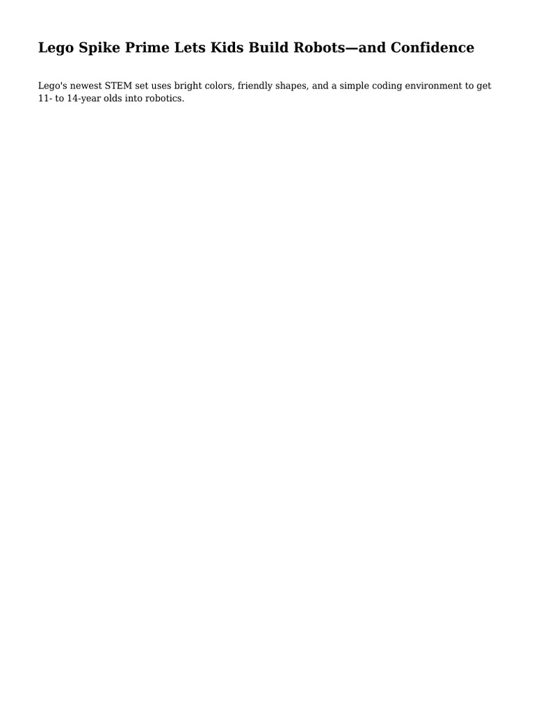 Lego Spike Prime Lets Kids Build Robots-And Confidence | PDF