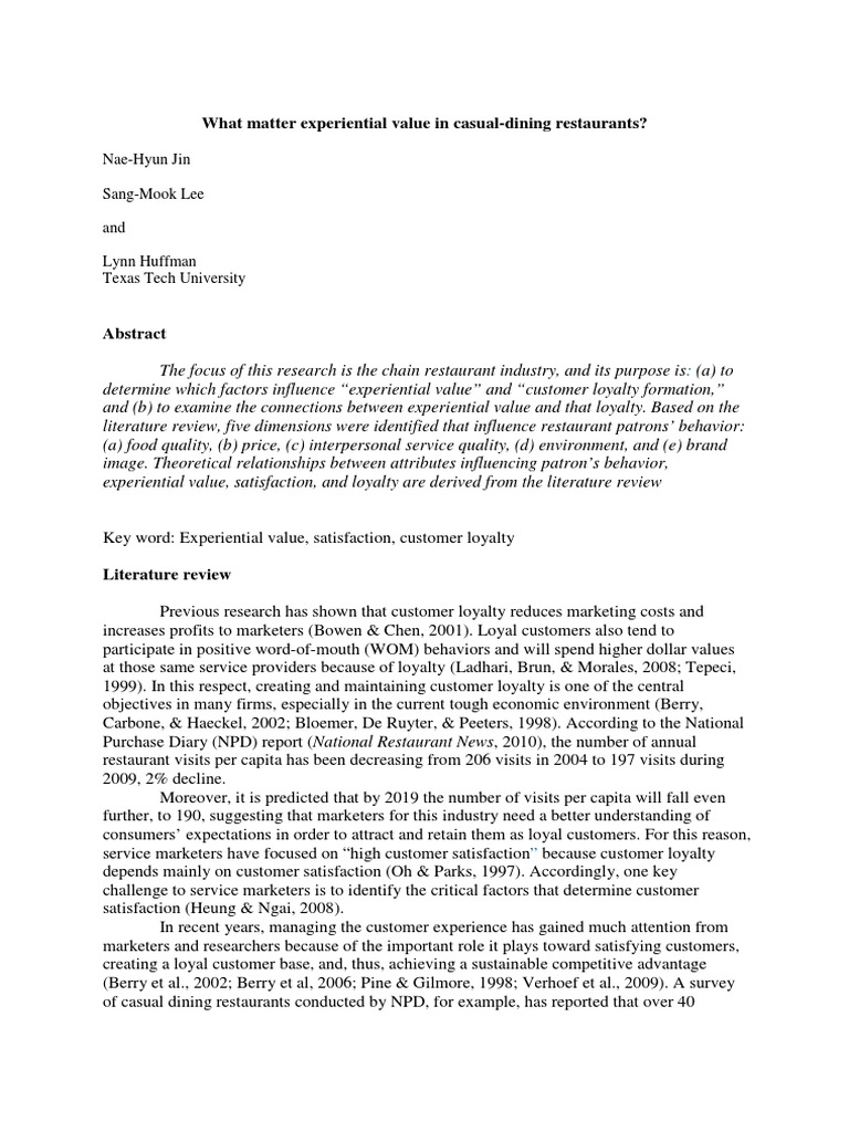 Experiential Value in Casual Dining | PDF | Customer Satisfaction ...